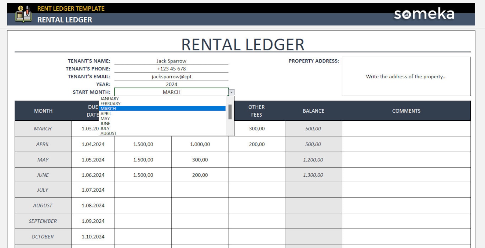 Rental Ledger Template | Printable Excel Form for Landlords - Etsy