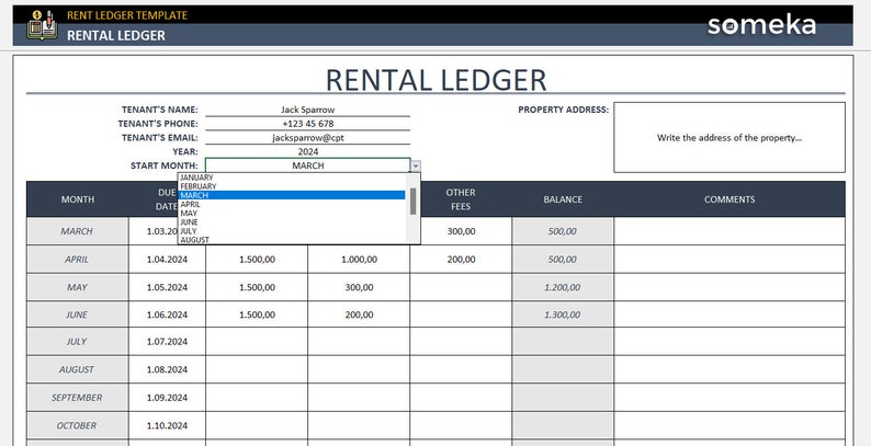 Rental Ledger Template | Excel Rent Ledger | Printable Rental Ledger ...