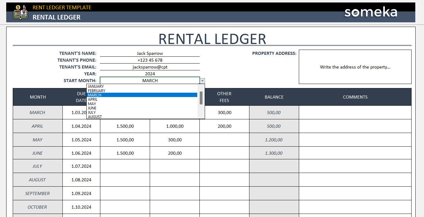 Rental Ledger Template | Excel Rent Ledger | Printable Rental Ledger ... Rental Ledger Template | Excel Rent Ledger | Printable Rental Ledger ...