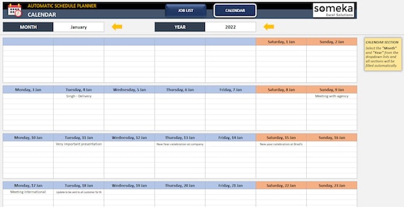 Automatic Schedule Planner in Excel Editable Calendar Maker - Etsy