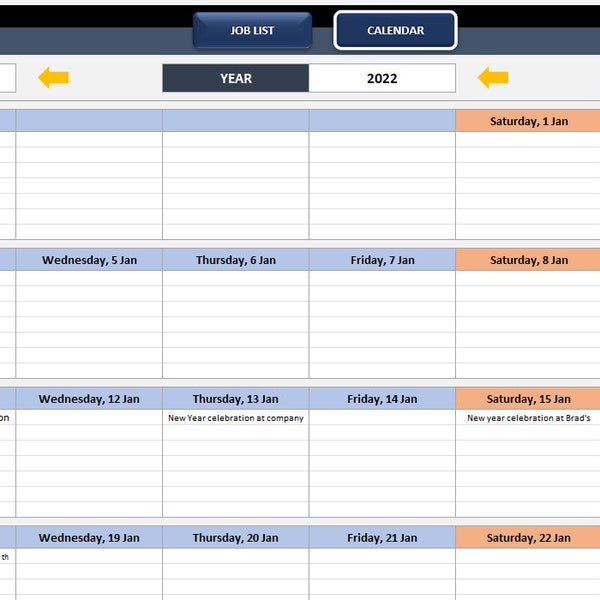 Excel Year Calendar Template - Etsy