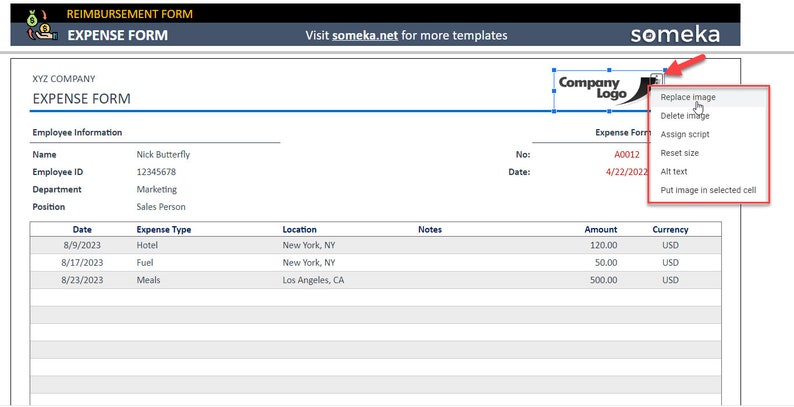Expense Reimbursement Form | Google Sheets Template | Expense Report ...