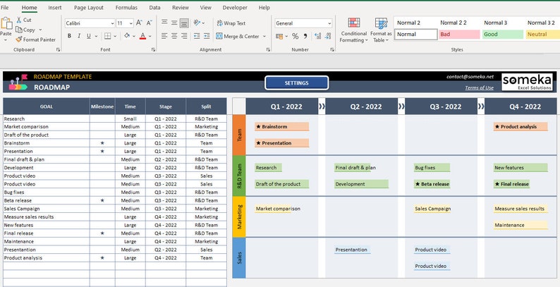 Roadmap Template Excel Template Product Planning Process - Etsy