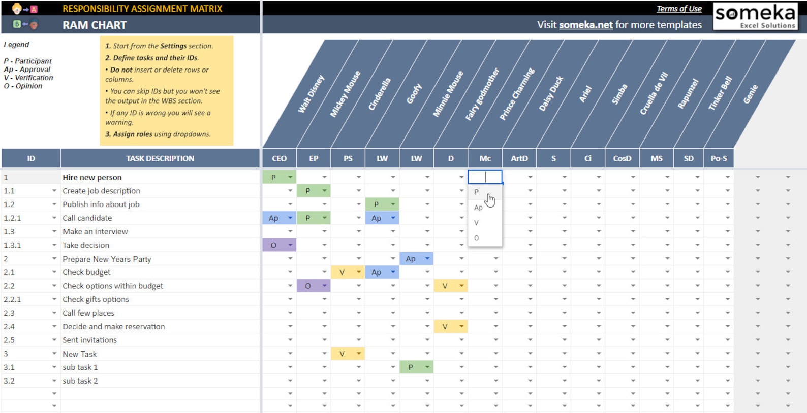 Responsibility Assignment Matrix RACI Chart Google Sheets Template ...