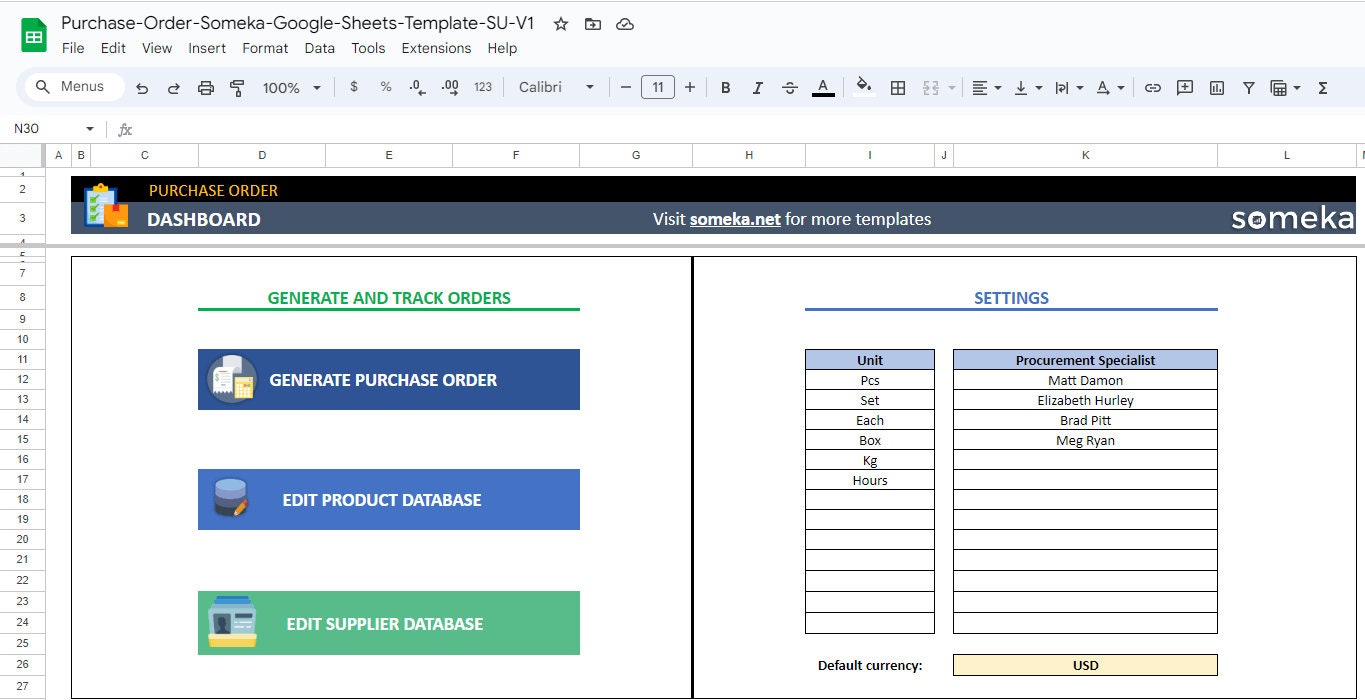 Purchase Order Template| Google Sheets | Editable PO | Printable Purchase Order | Online PO Form ...