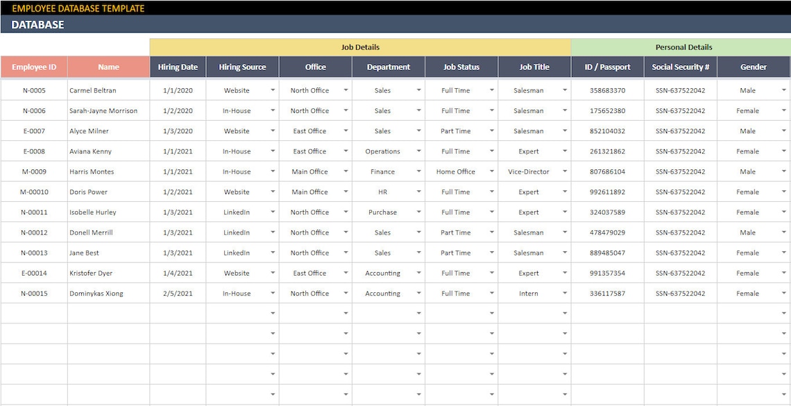 Employee Database | Google Sheets | HR Database Template | Human ...