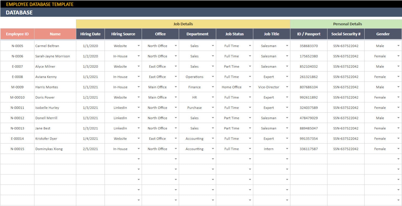 Employee Database | Google Sheets | HR Database Template | Human ...