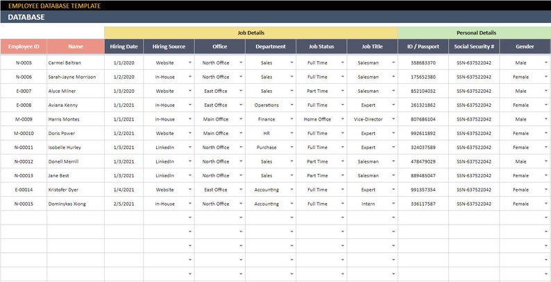 Employee Database Google Sheets HR Database Template Human Resources ...