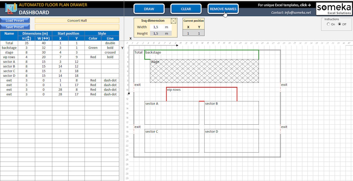 Automated Floor Plan Excel Template: Single-user License - Etsy
