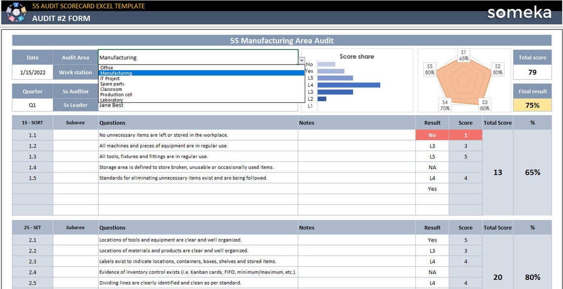 5S Audit Scorecard Excel Template: Process Management Checklist - Etsy