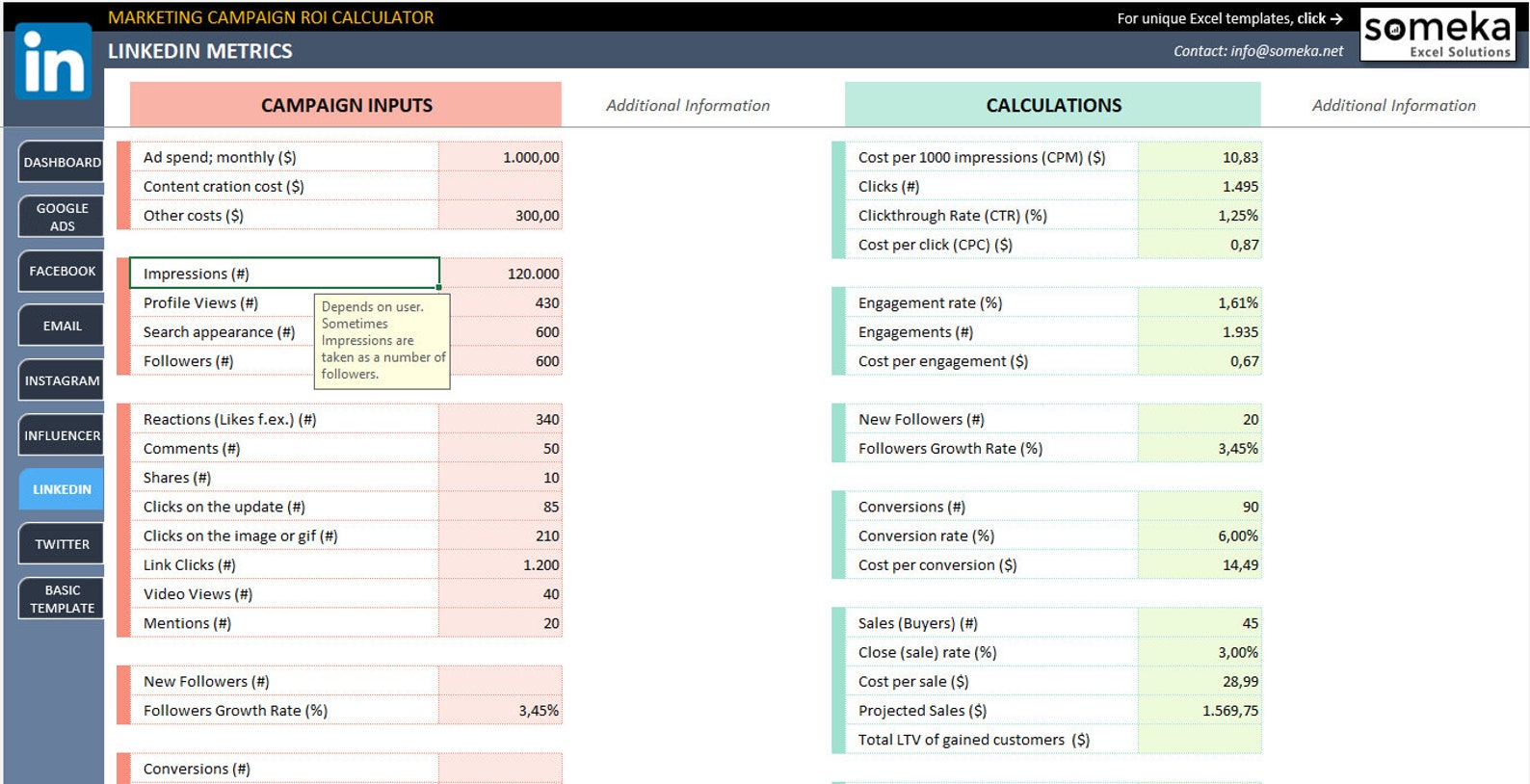 Marketing Campaign ROI Calculator: Excel Template & Planner - Etsy