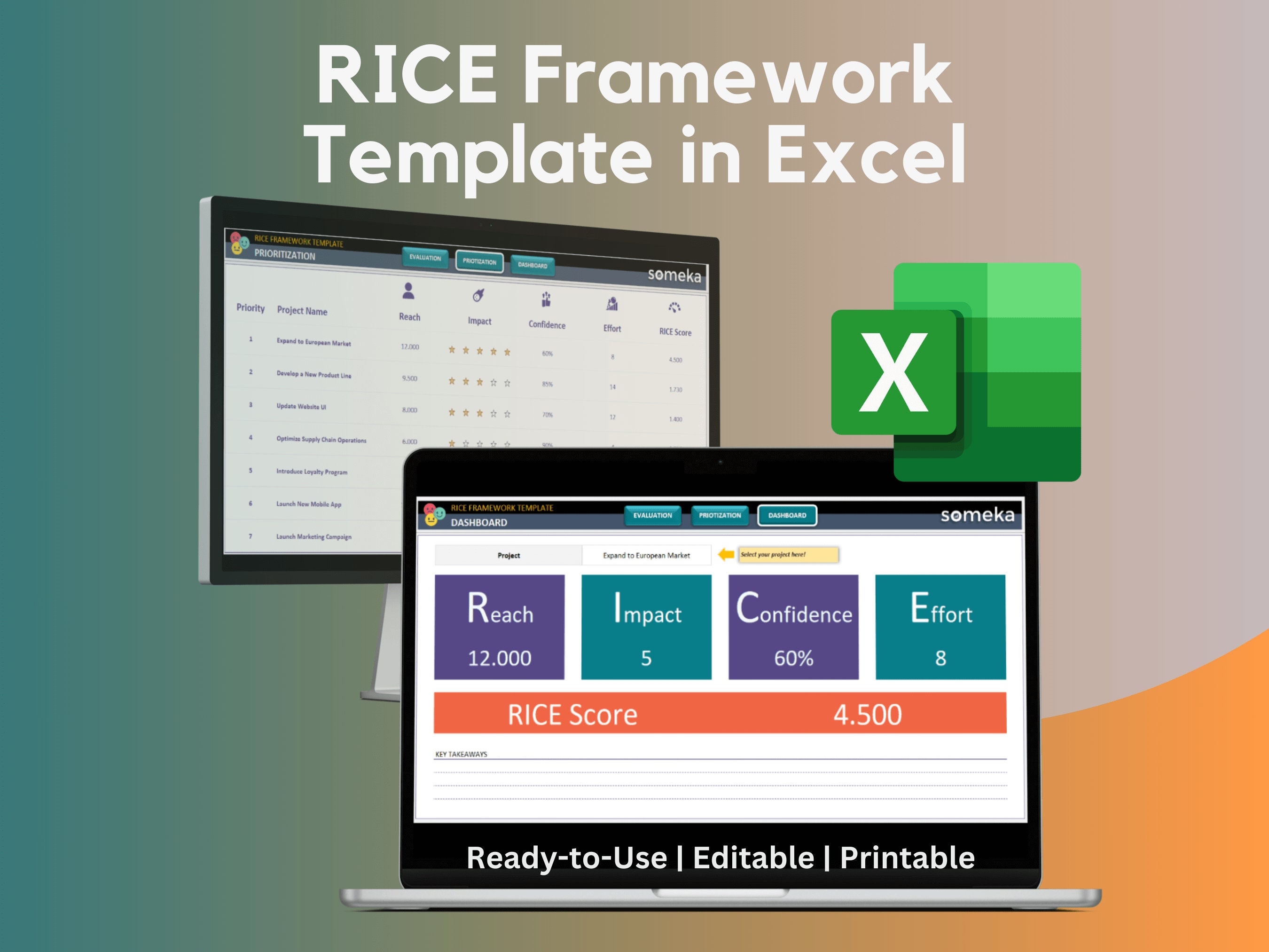 Rice Framework Excel Template Prioritization Speadshet Project Management Tool
