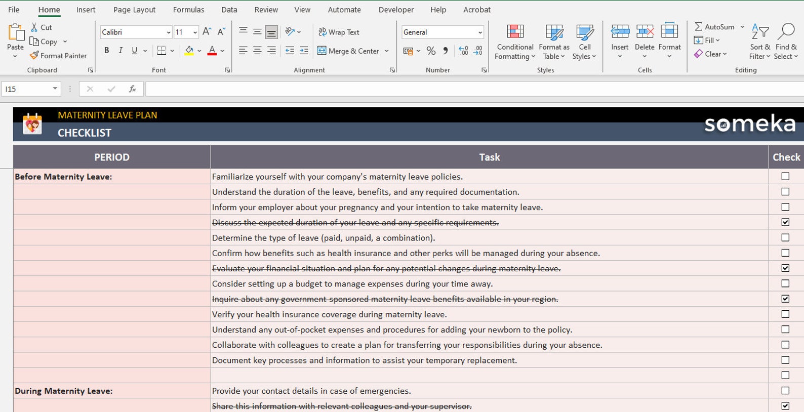 Maternity Leave Plan | Excel Template | Editable and Printable Form ...