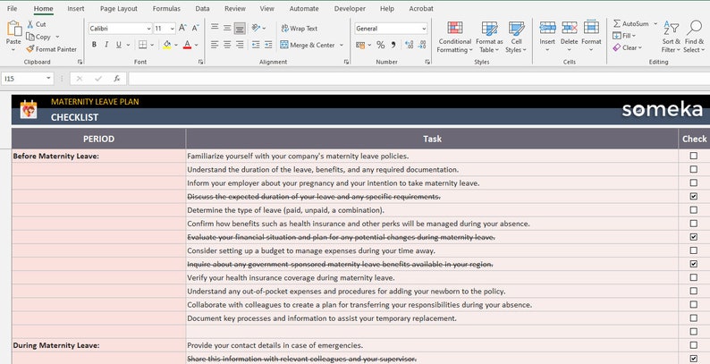 Maternity Leave Plan | Excel Template | Editable and Printable Form ...