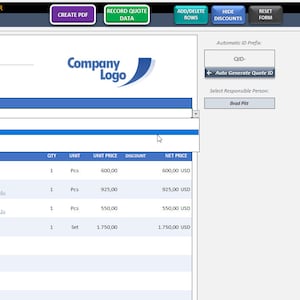 Excel Quotation Generator With Database: Proforma Invoice Template - Etsy