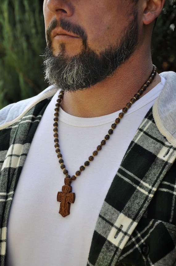 Christian Necklace Men Wooden Men's Necklace Orthodox - Etsy
