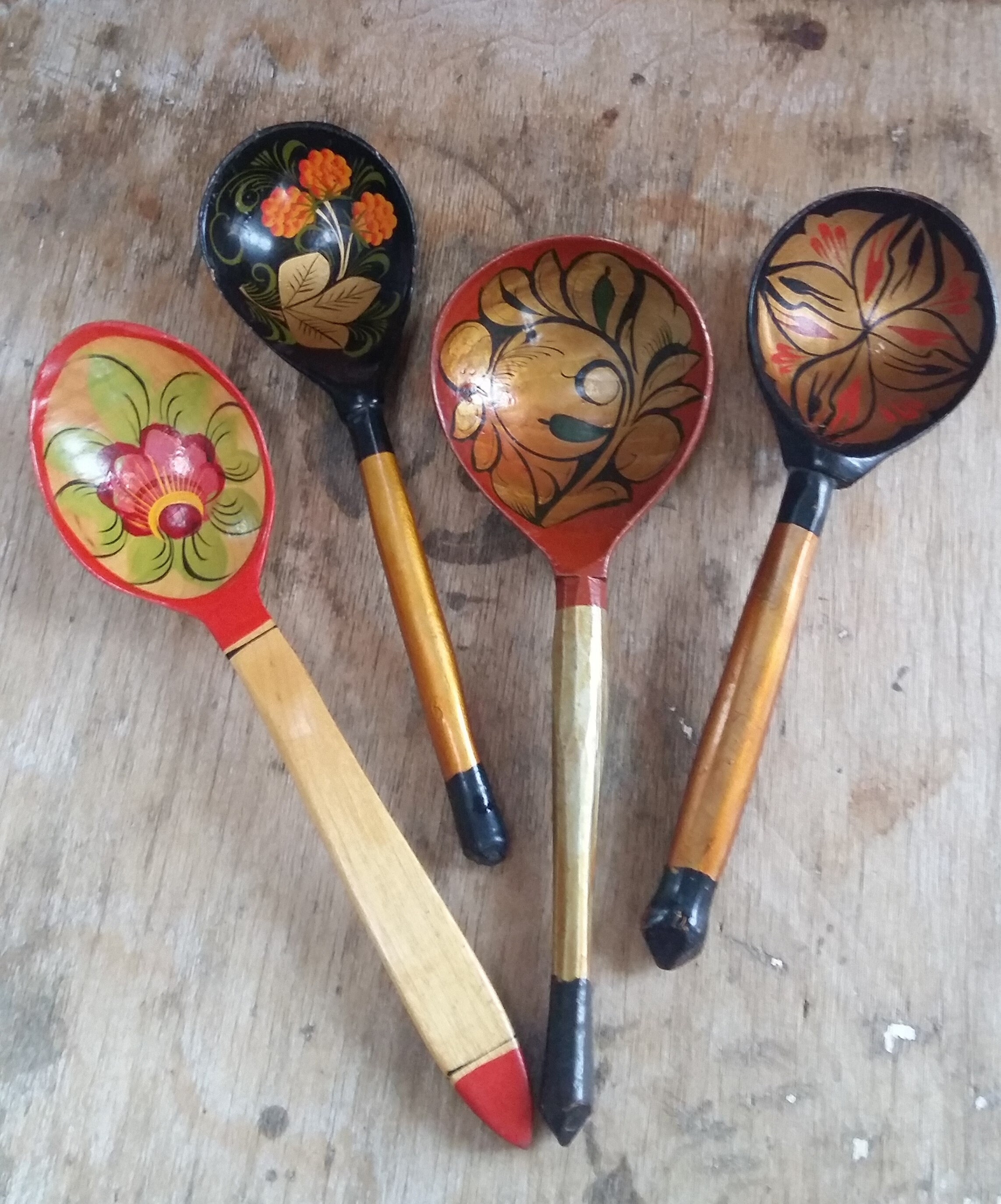Vintage USSR Russian Hand Painted Wooden Spoons Set of 5 Collectibles ...