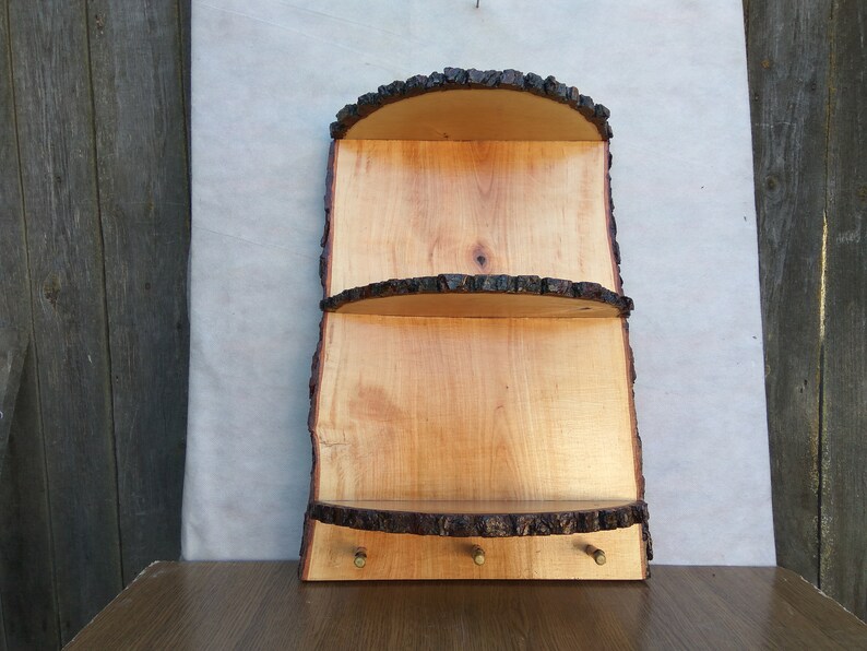 Live edge shelves wooden shelves three level wood shelves | Etsy