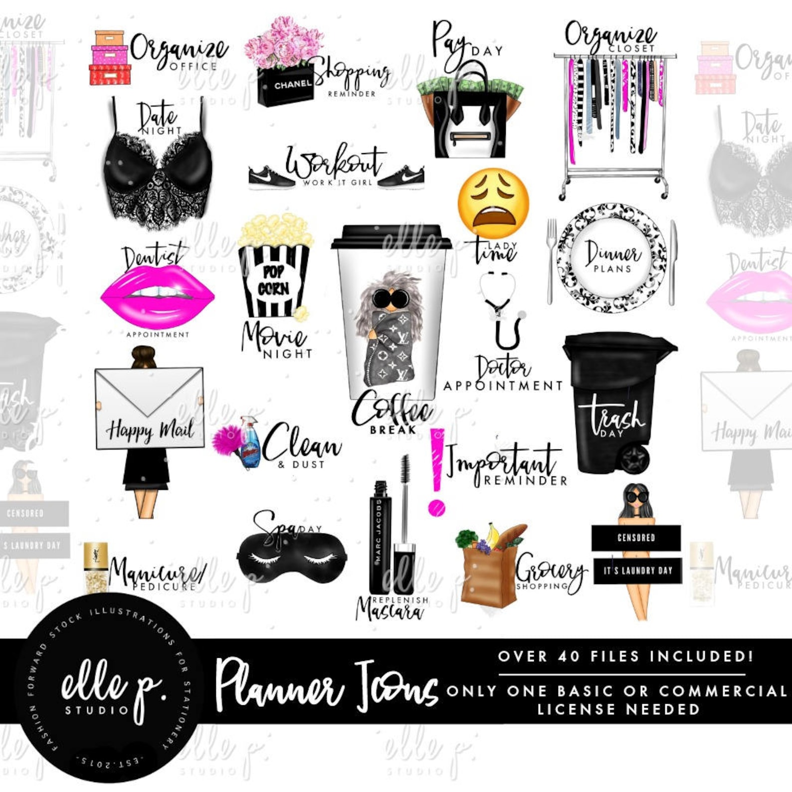 Planner Icons / Planner Clipart Bundle - 45 FILES Included! ONLY ONE ...