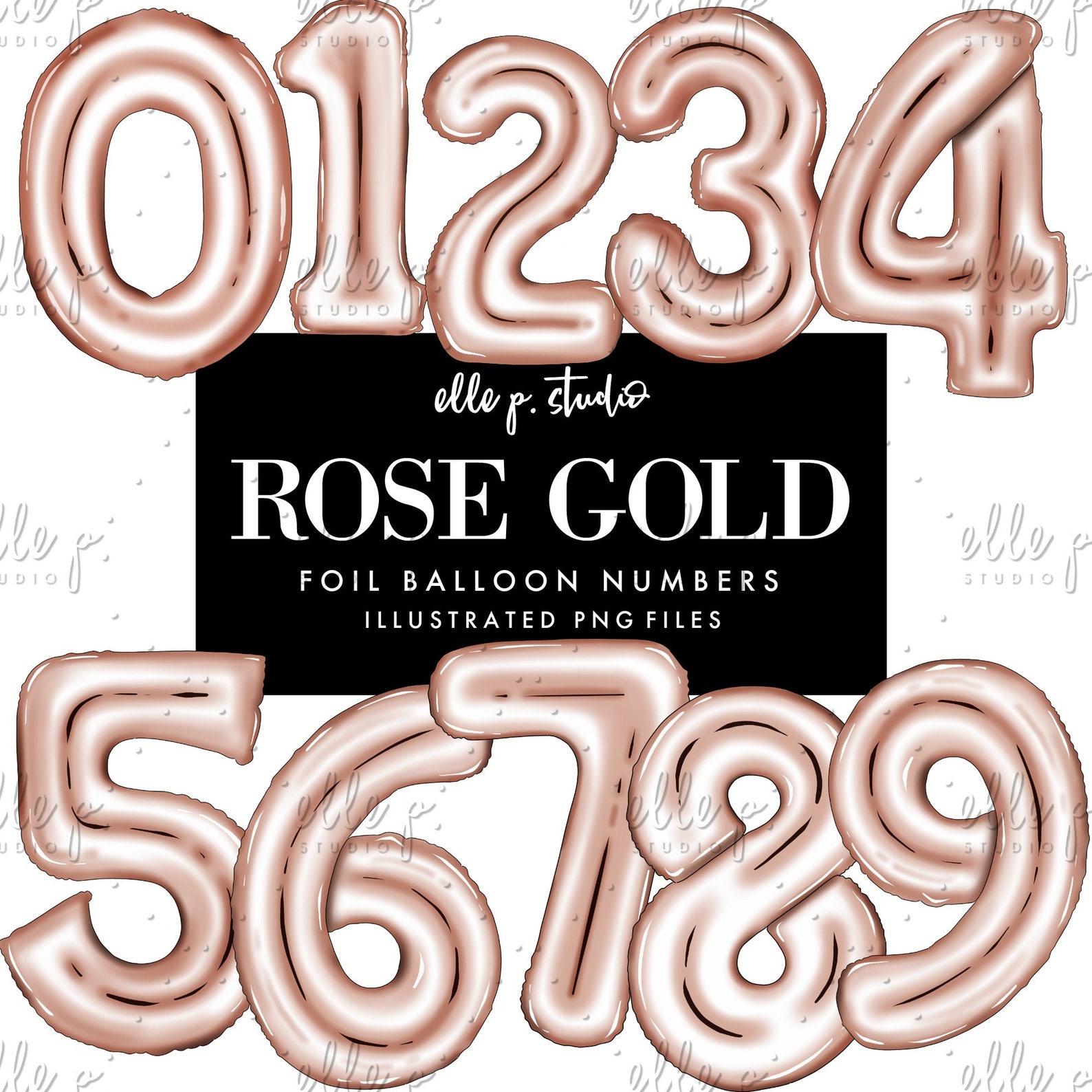 Illustrated Rose Gold Foil Balloon Numbers/clipart Bundle / | Etsy