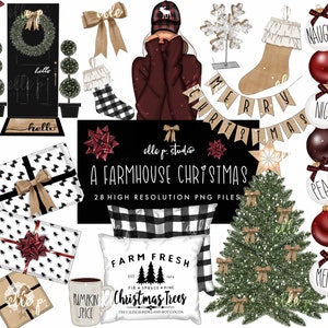 Farmhouse Christmas Clipart Bundle /holiday Clipart Bundle -28 Clipart ...