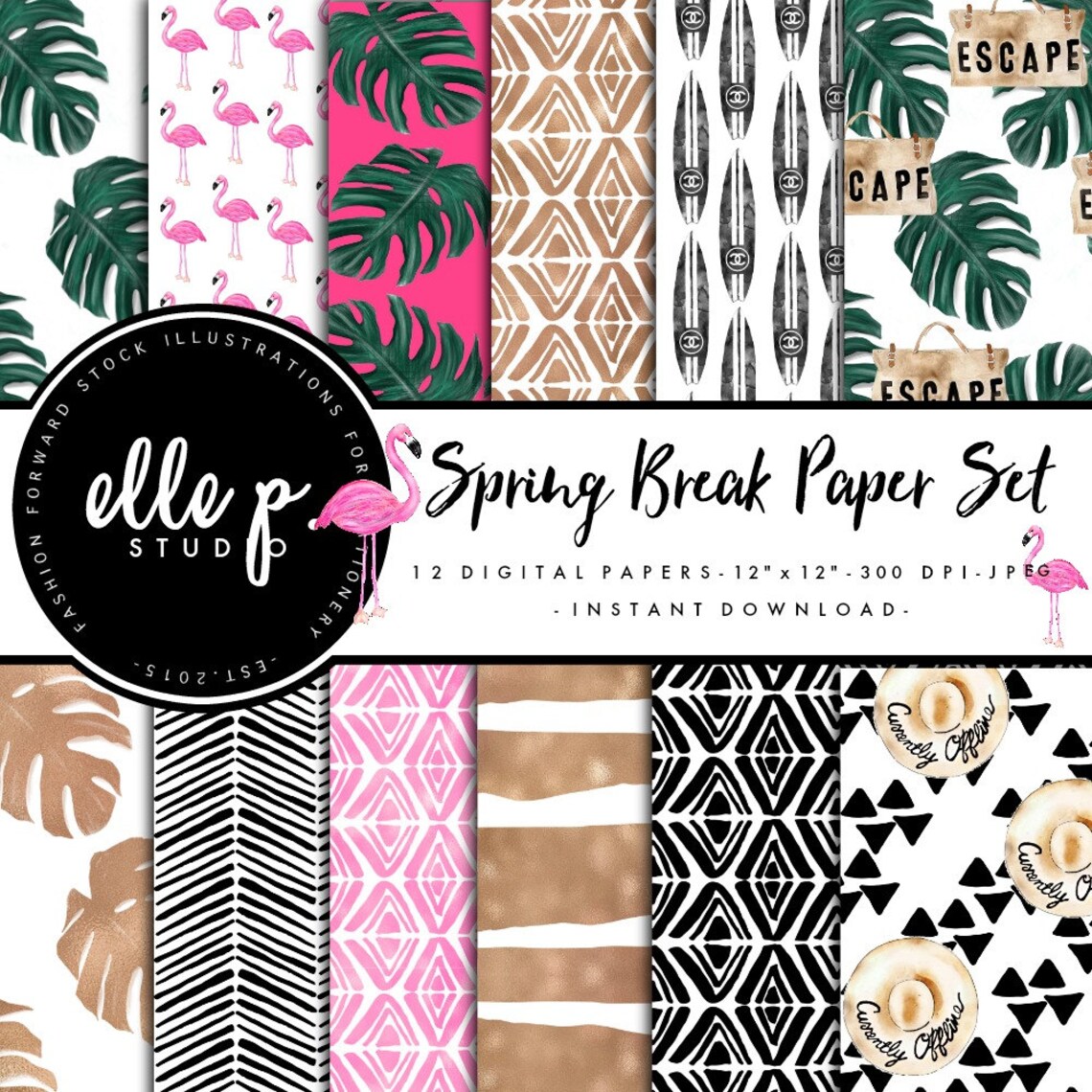 Spring Break Digital Paper Set by Elle P. Studio / Digital - Etsy