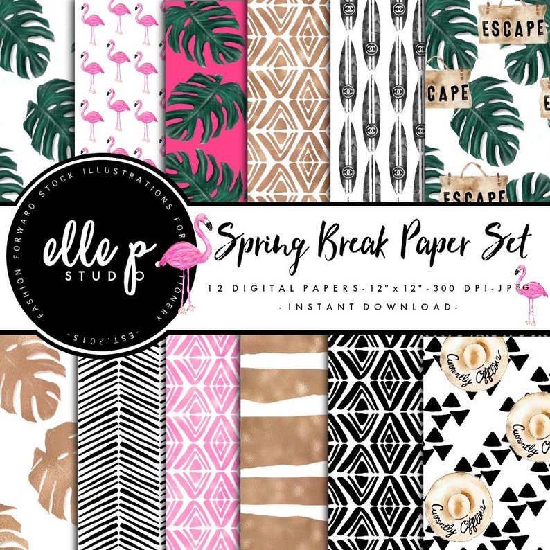 Spring Break Digital Paper Set by Elle P. Studio / Digital - Etsy