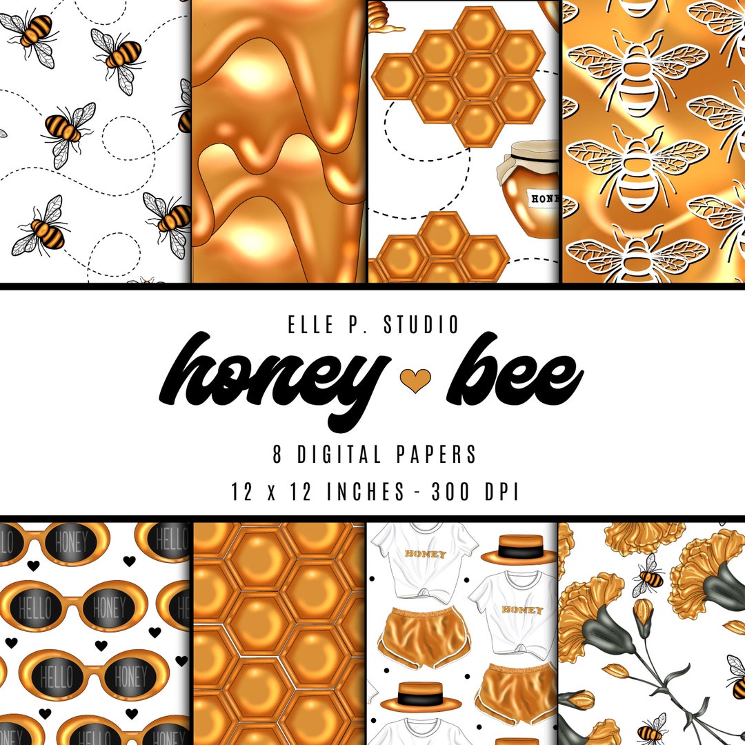 Honey Bee Paper Patterns / Digital Scrapbook Paper / Illustrated Paper ...
