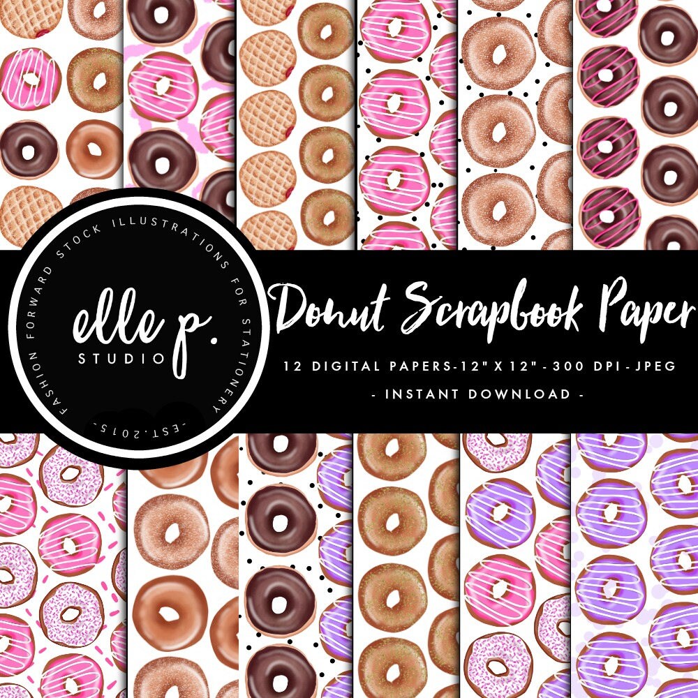 Donut Scrapbook Digital Paper Set / Digital Scrapbook Paper / | Etsy