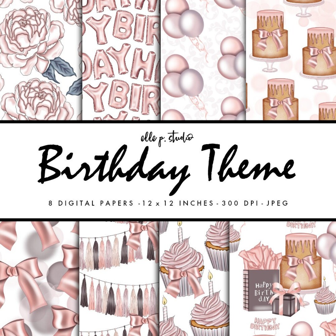 Happy Birthday Digital Paper Set / Digital Scrapbook Paper / Birthday ...