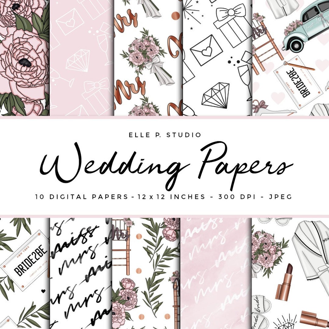 Wedding Paper Set / Digital Scrapbook Paper / Wedding Patterns ...