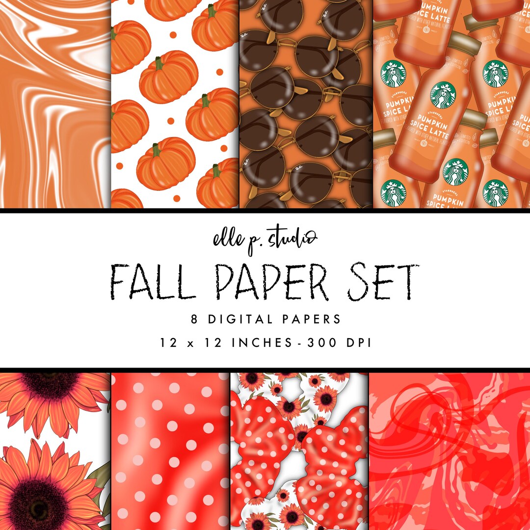 Fall Basic Digital Paper Set / Digital Scrapbook Paper / Illustrated ...