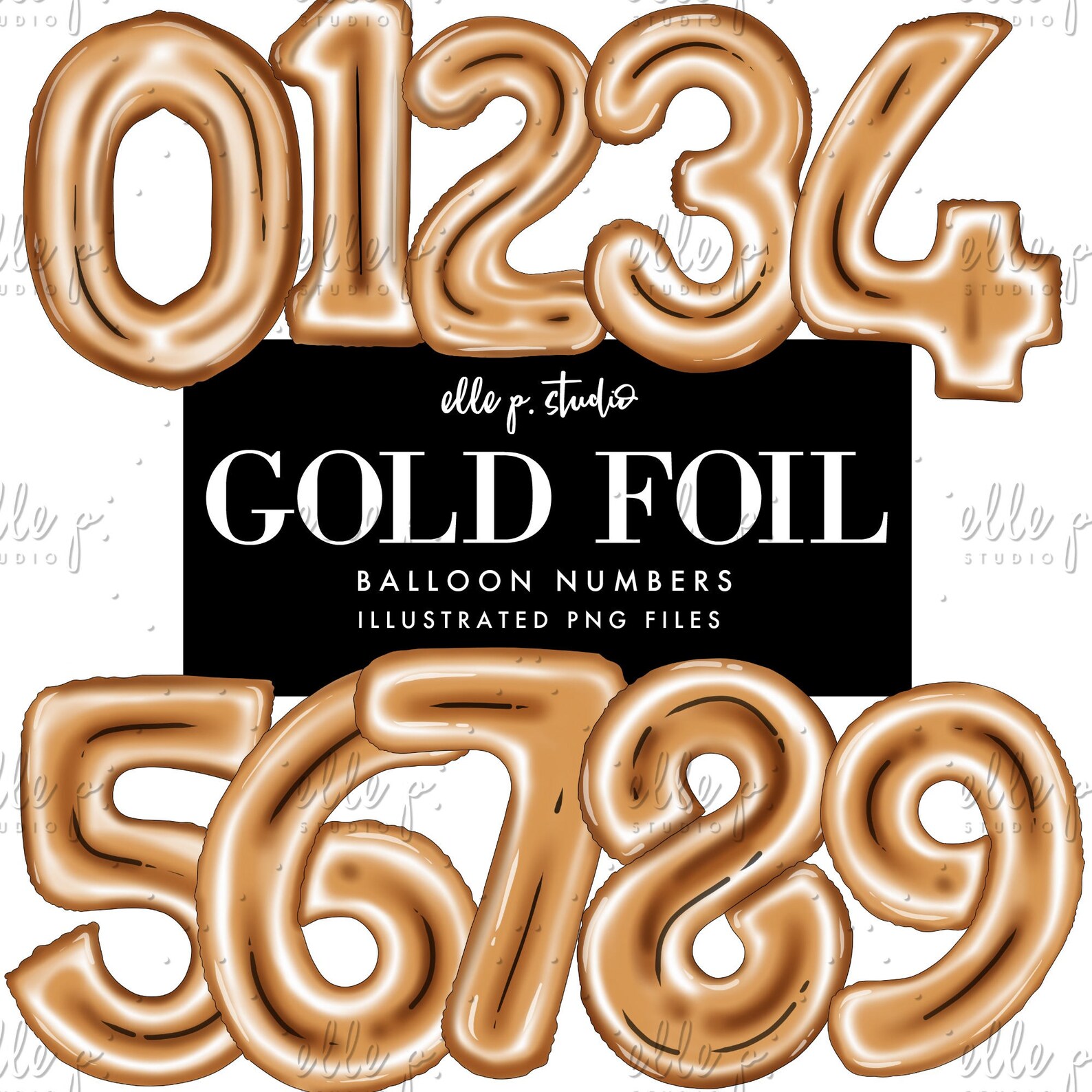 Illustrated Gold Foil Balloon Numbers / Clipart Bundle / NOT A FONT ...