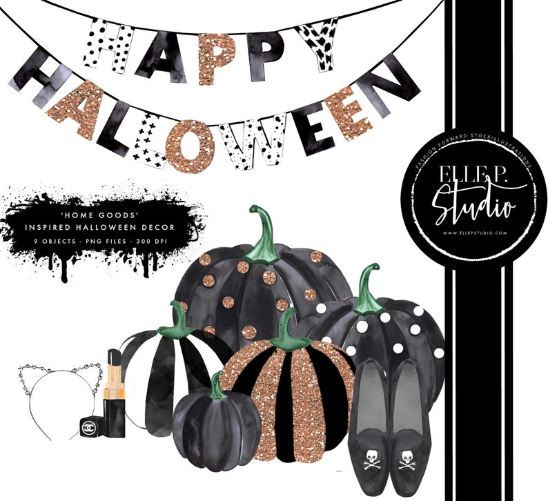 Halloween Clipart Bundle / Rose Gold Glitter Halloween Clipart - Etsy