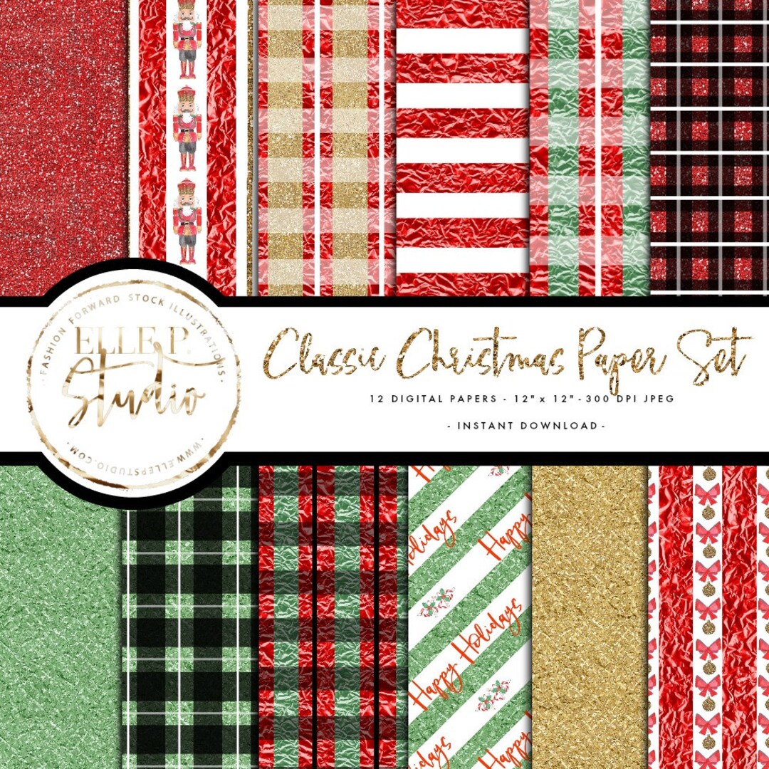 Classic Holiday Digital Paper Set / Christmas Themed Digital Paper ...