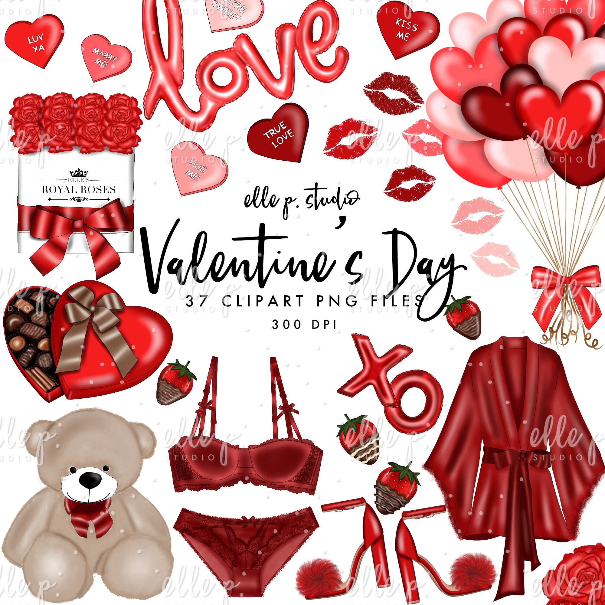 HUGE Valentine's Day Clipart Bundle by Elle P. Studio | Etsy