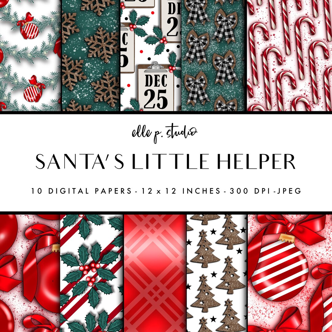 Santa's Little Helper Digital Paper Set / Digital Scrapbook Paper ...