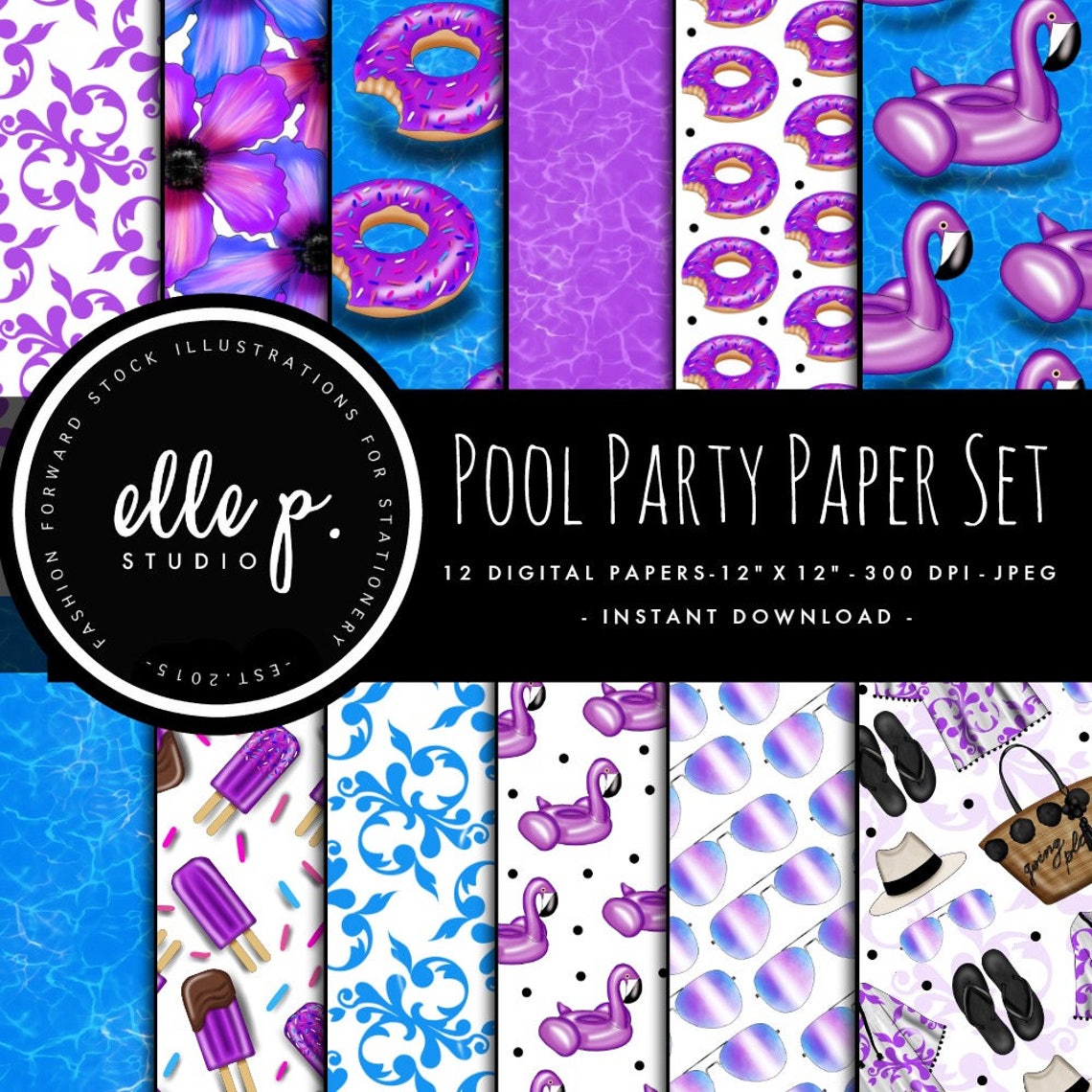Pool Party Digital Paper Set / Digital Scrapbook Paper / | Etsy