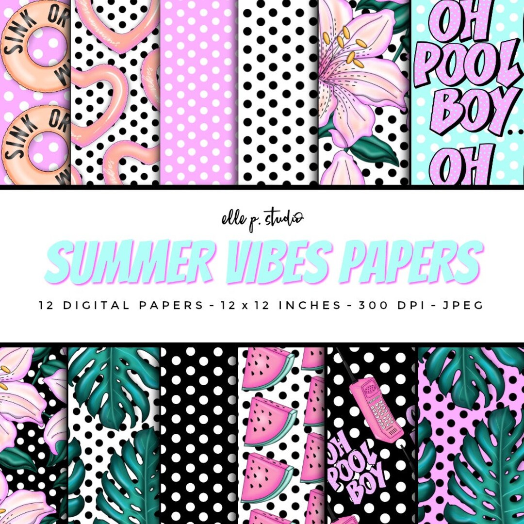 Summer Vibes Paper Set / Digital Scrapbook Paper / Summer Patterns ...
