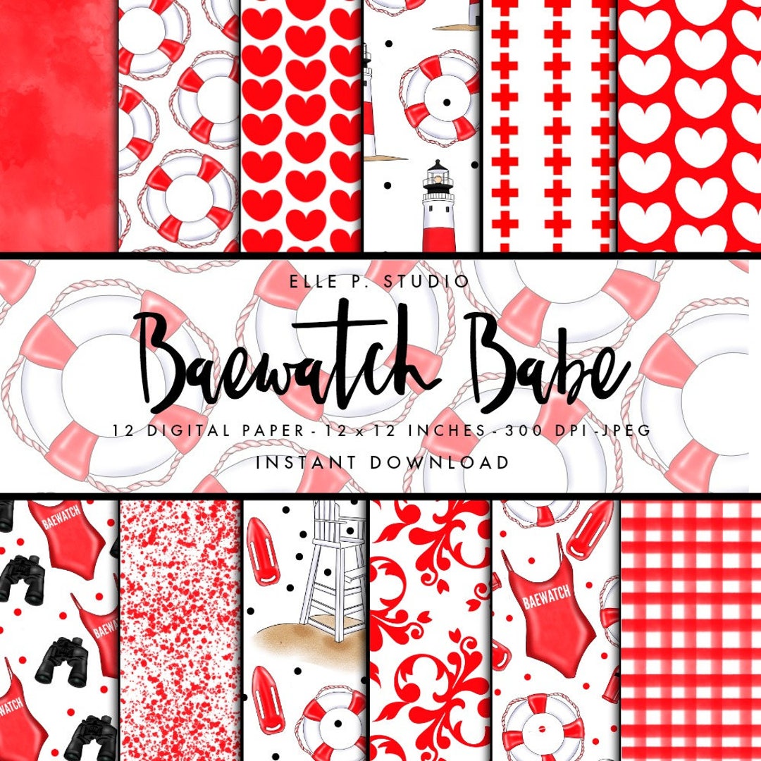 Baewatch Digital Paper Set / Digital Scrapbook Paper / Illustrated ...