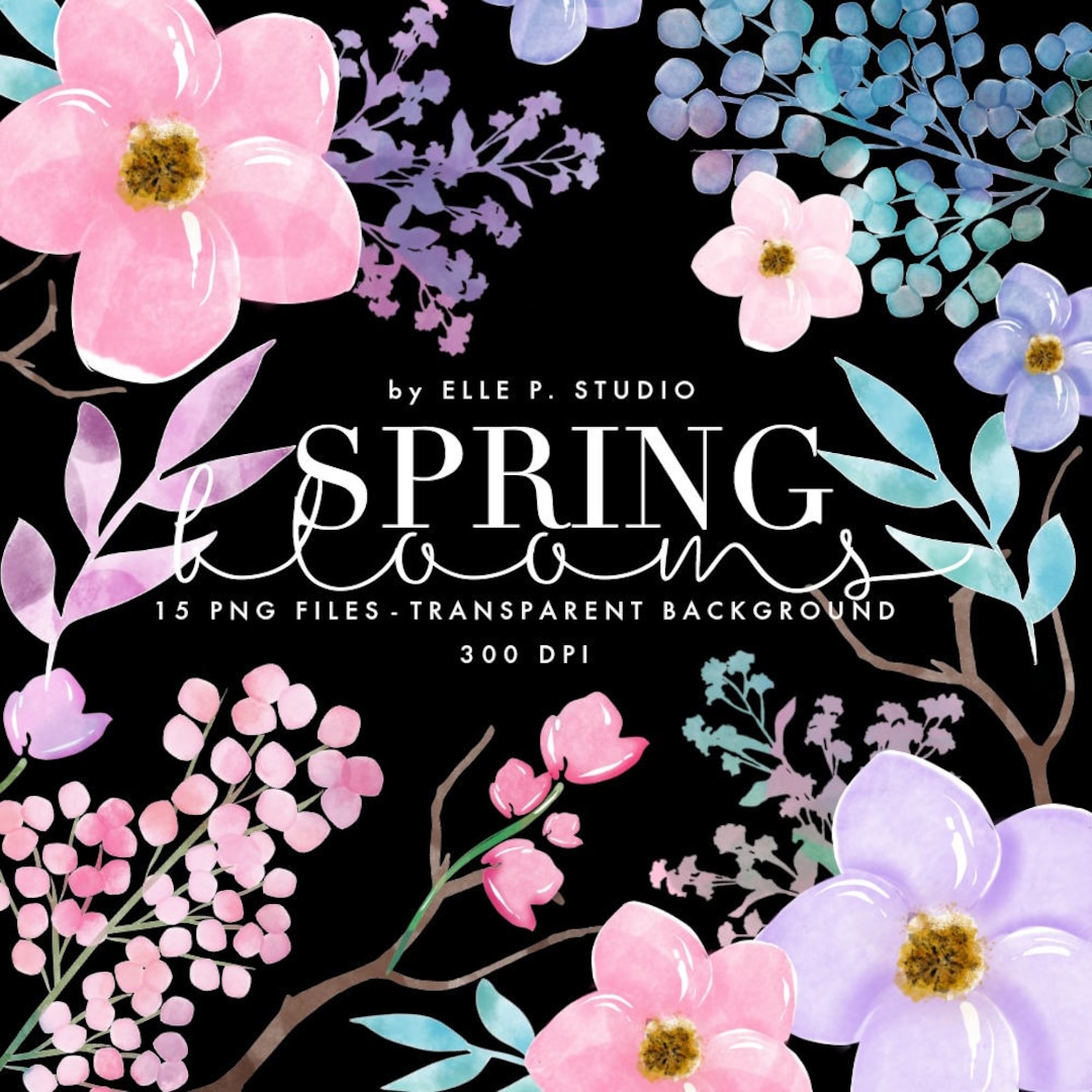 Spring Blooms Watercolor Clipart / Watercolor Florals Clipart / Spring ...