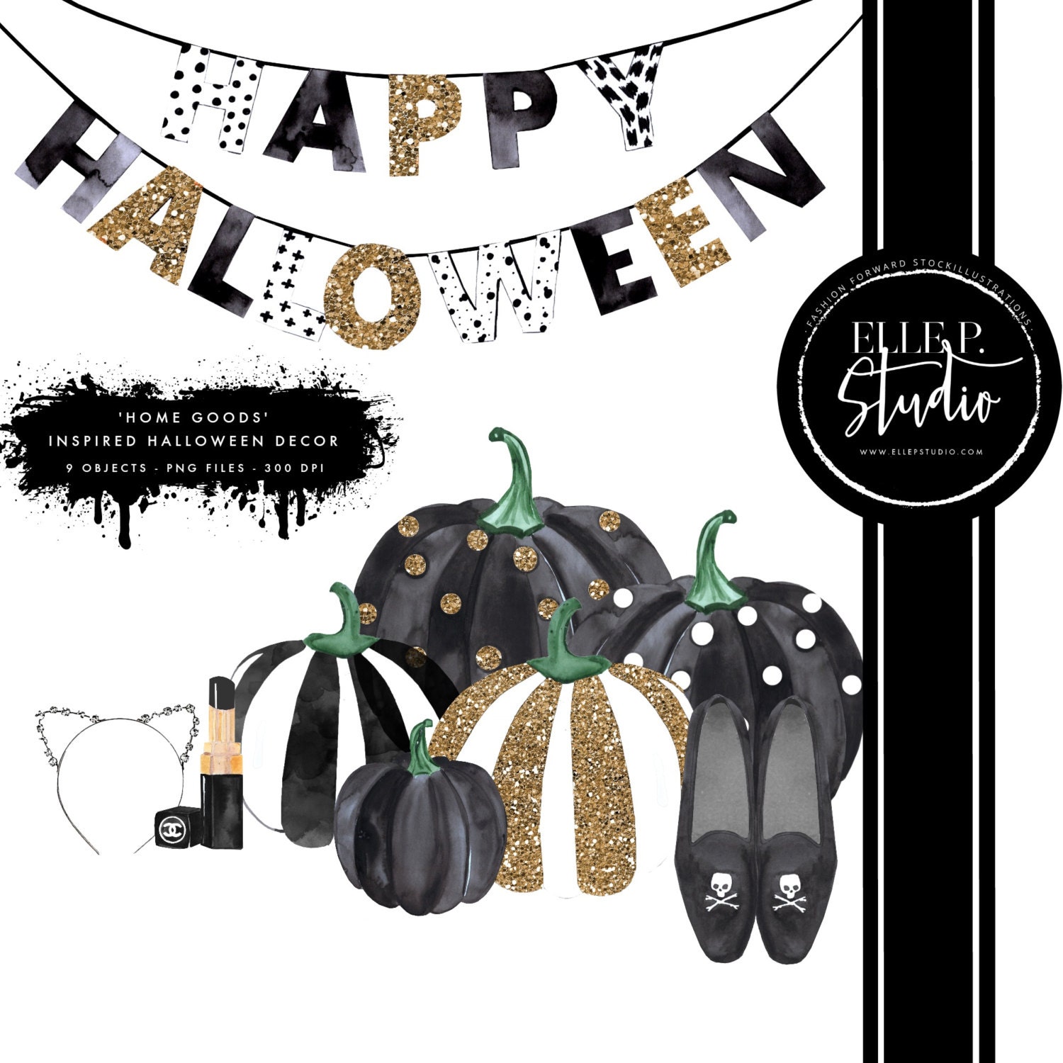 Halloween Clipart Bundle / Gold Glitter Halloween Clipart / | Etsy