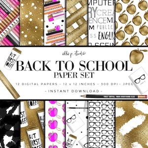 Back to School Digital Paper Set / Digital Scrapbook Paper ...