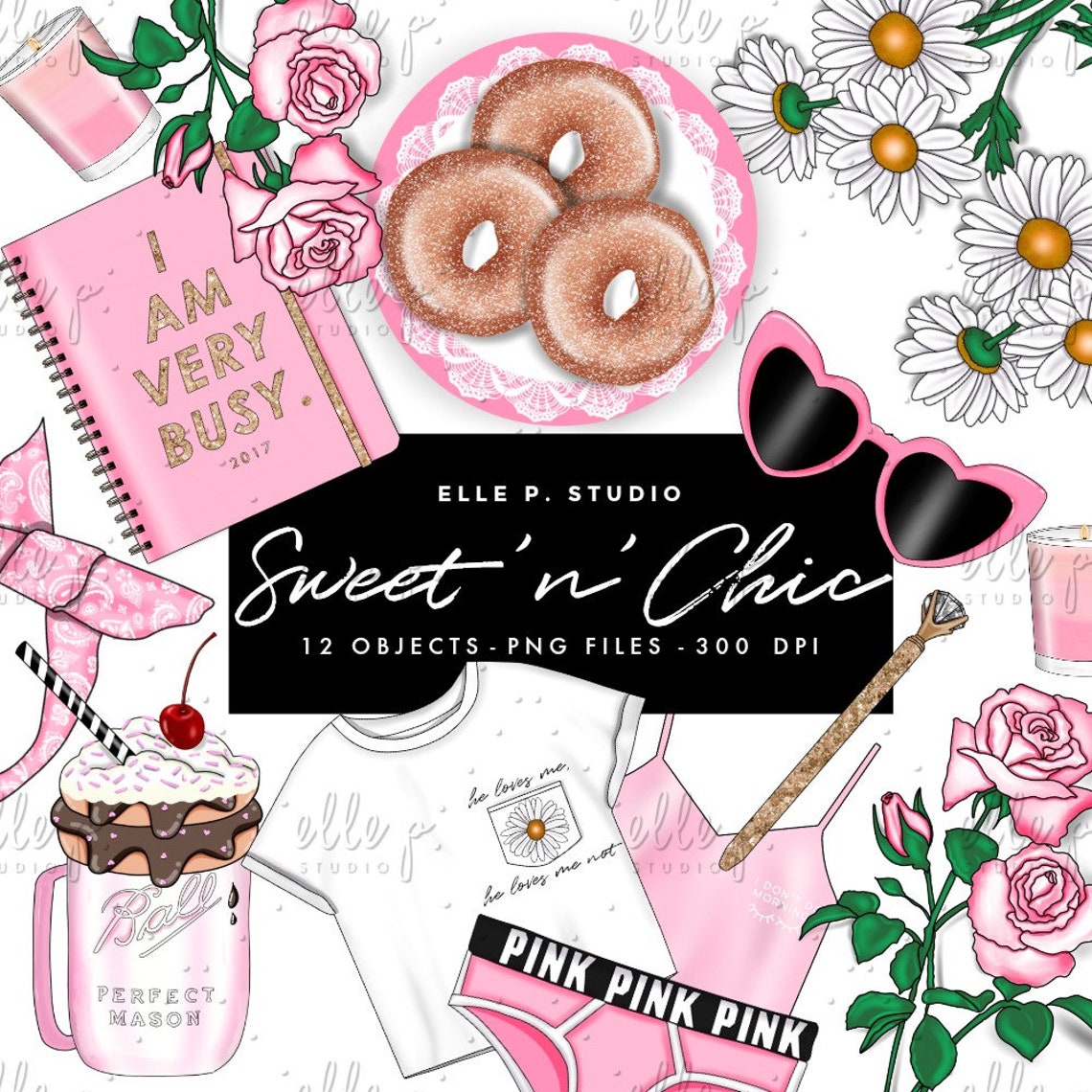 Sweet 'n' Chic Clipart Bundle /planner Clipart Bundle / Daises Clipart ...