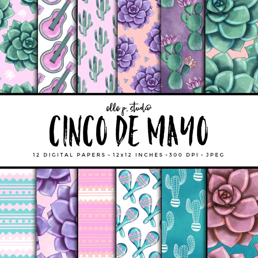 Cinco De Mayo Paper Set / Digital Scrapbook Paper / Illustrated Paper ...