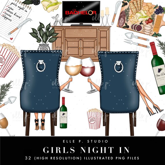 Girls Night In Clipart Bundle /Optional Valentine's Day | Etsy