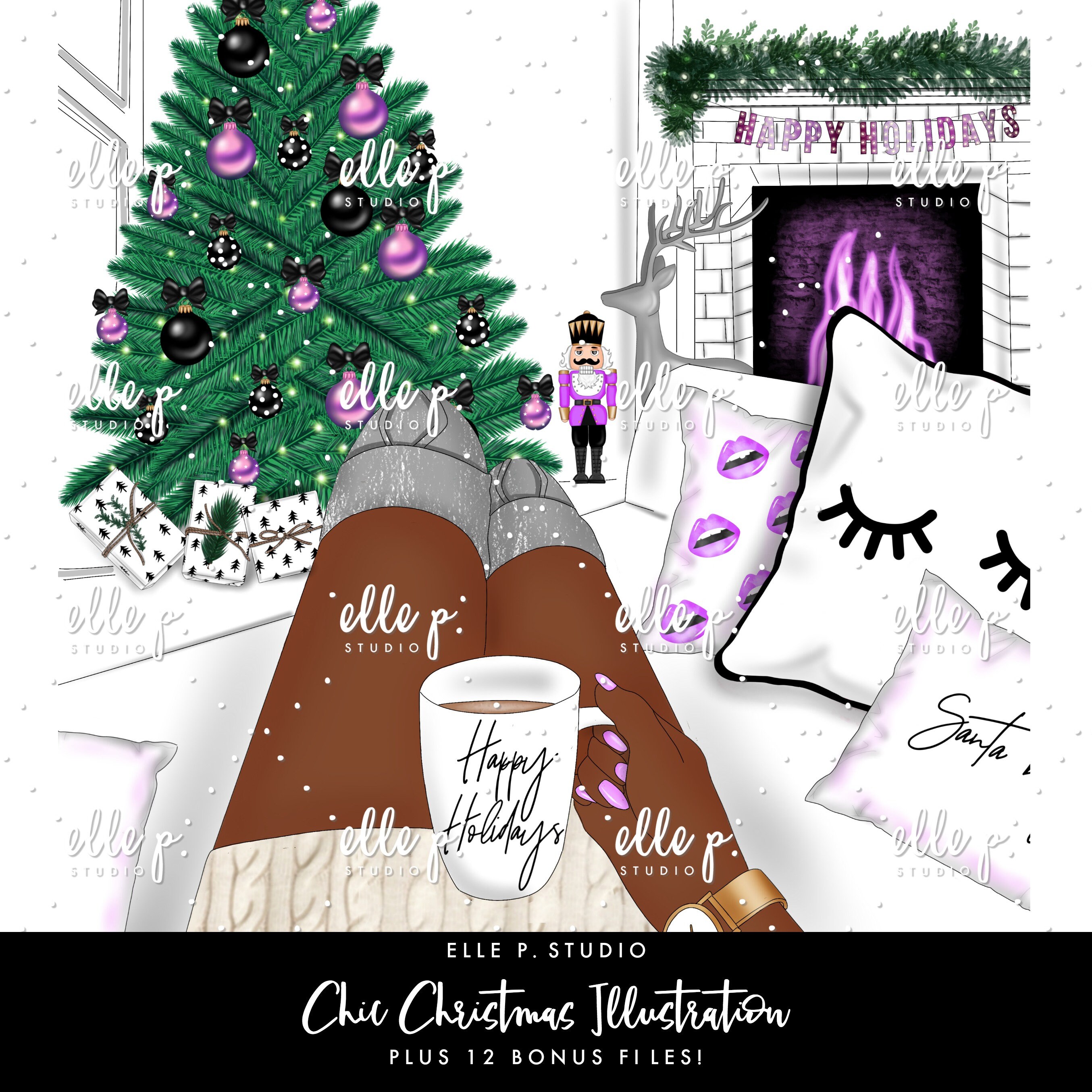 Chic Christmas Illustration PLUS Clipart Bundle /holiday | Etsy