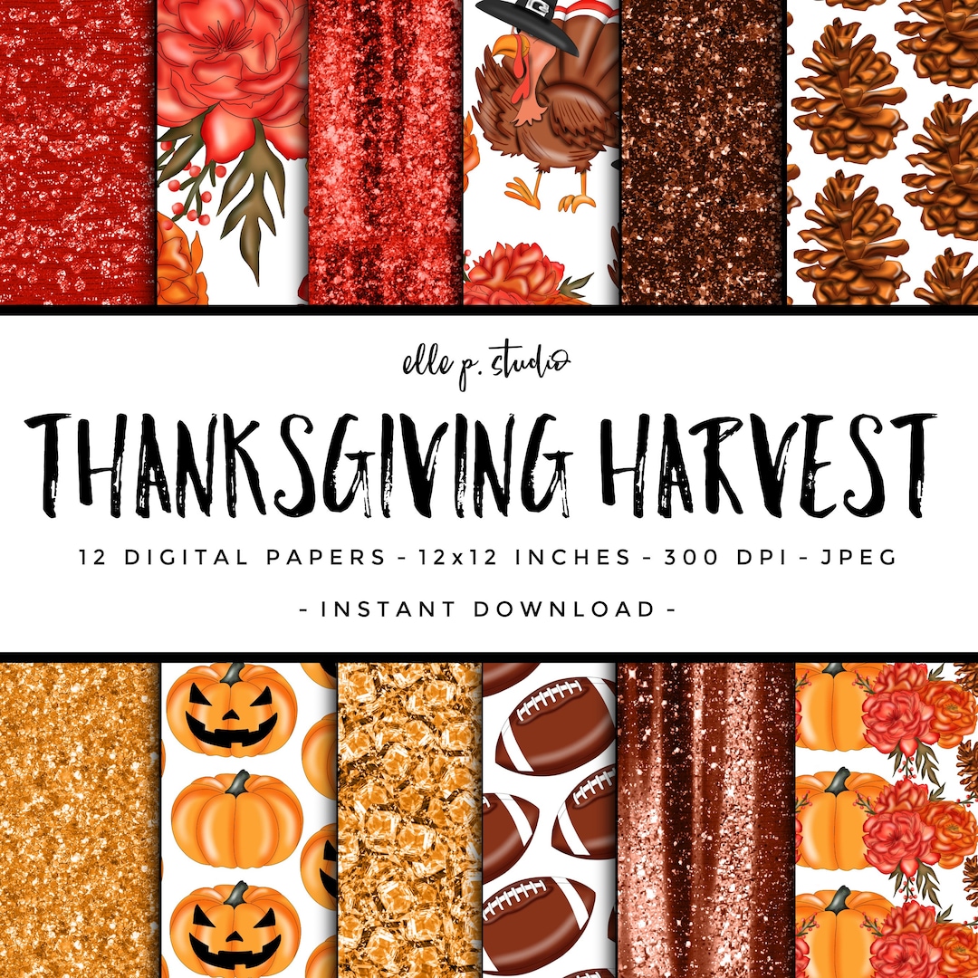 Thanksgiving Harvest Digital Paper Set / Digital Scrapbook Paper ...