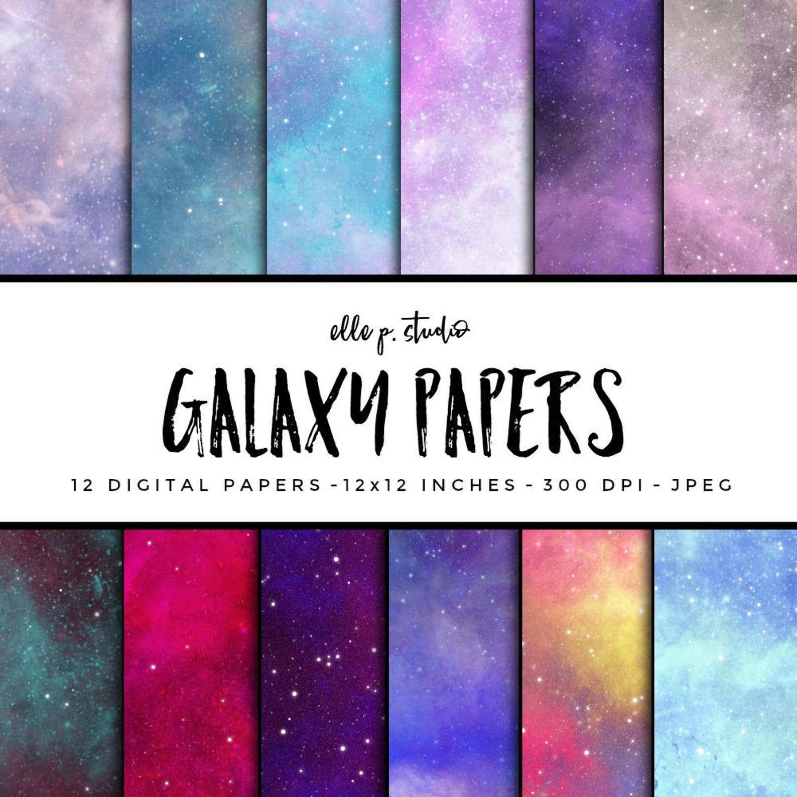 Galaxy Paper Set / Digital Scrapbook Paper / Illustrated Paper / Galaxy ...