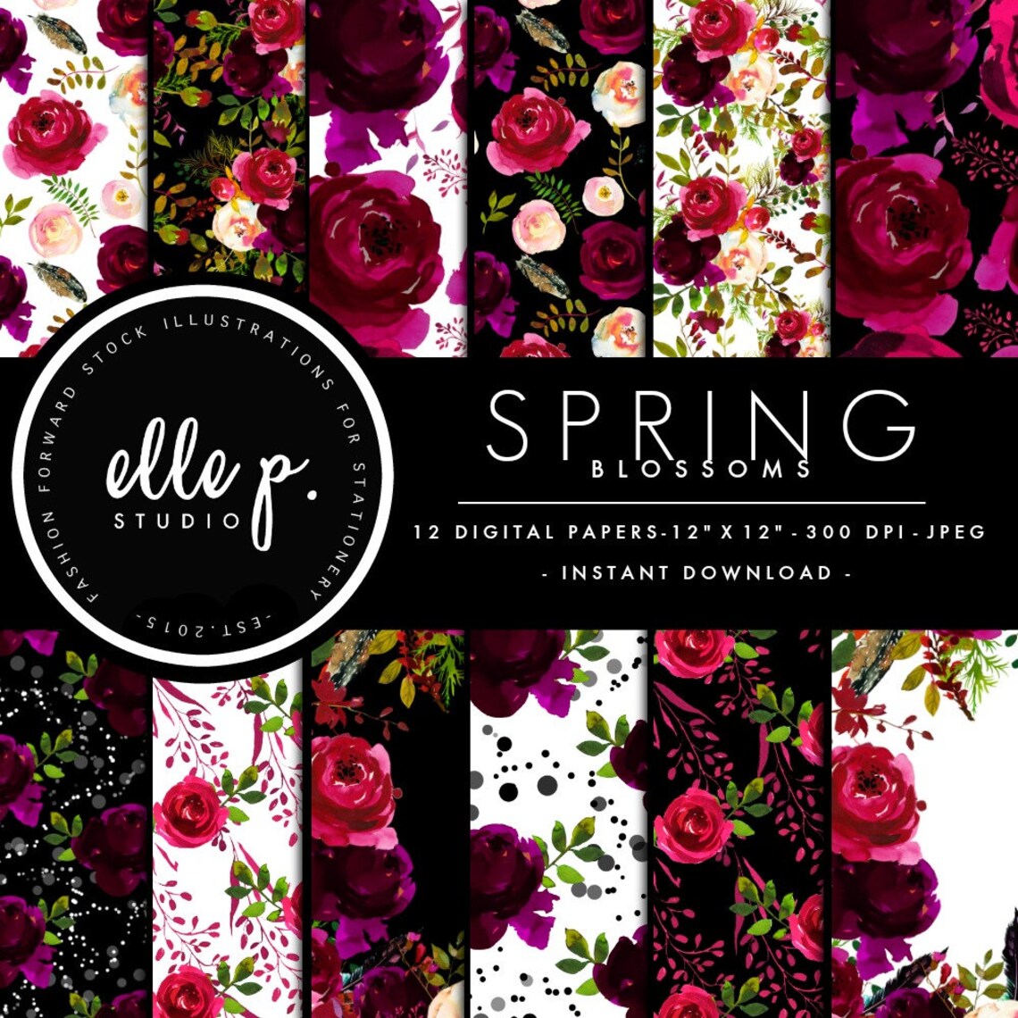 Spring Blossoms Floral Digital Paper Set / Digital Scrapbook | Etsy
